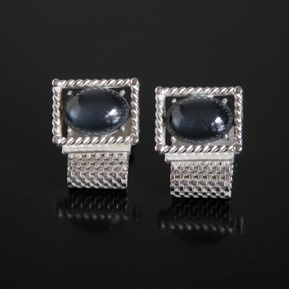 Vintage Swank Wrap Around Grey Stone Cufflinks - Gem
